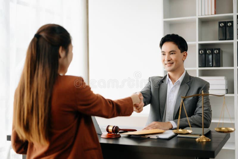 Man Lawyer Hand and Women Client Shaking Hand Collaborate on Working ...