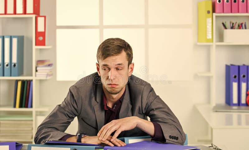 Man Lawyer Sleepy Documents Folders Exhaust with Too Much Work ...