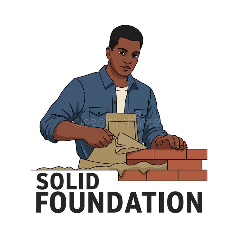 Man Laying Brick Wall Building Solid Foundation Construction Vector Illustration Stock Vector ...