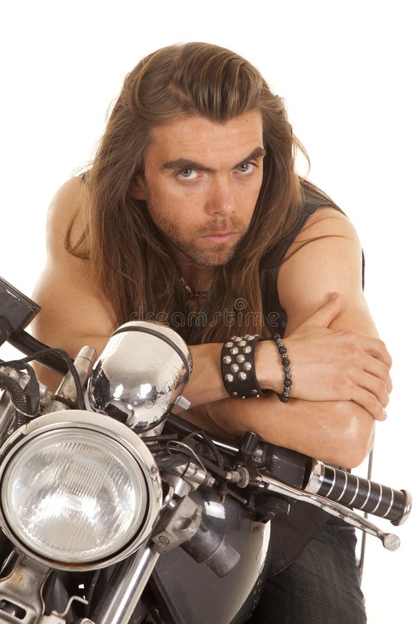 Portrait of Biker Man with Beard Sitting on His Motorcycle Stock Photo ...