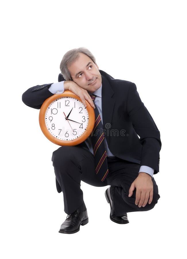 Man leaning on clock stock image. Image of hold, kneeling - 13280995