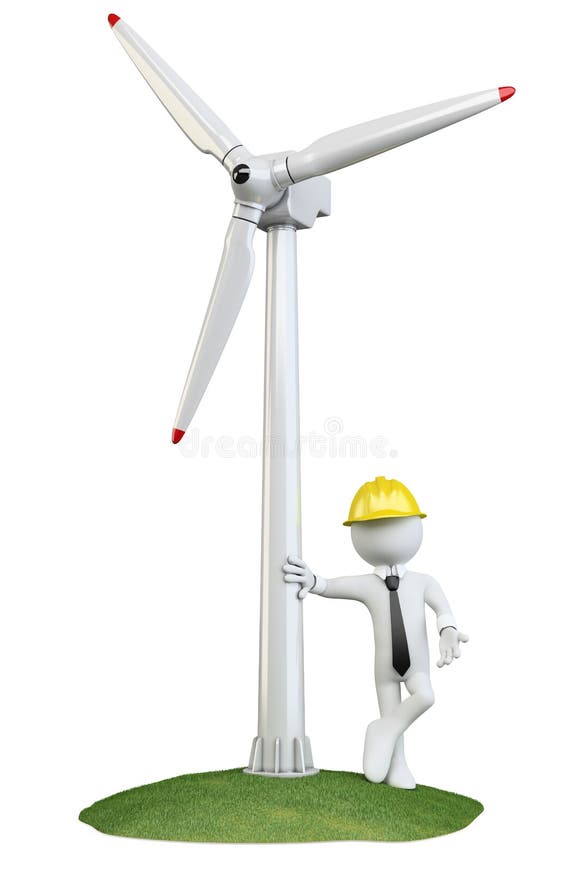 Man Leaning on a Wind Turbine Stock Illustration - Illustration of ...