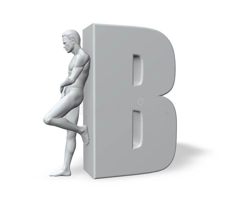 Man leans on letter B stock illustration. Illustration of think - 11010023