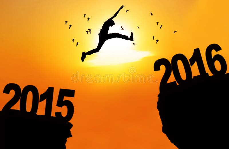 Man Leap Over Cliff with Numbers 2015 and 2016 Stock Photo - Image of ...