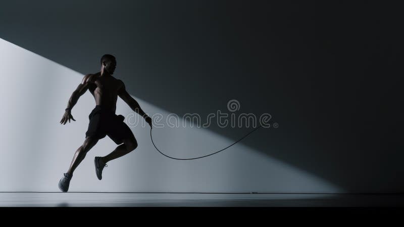 Man Jumping in the Air with Rope Stock Photo - Image of rope, jumping ...