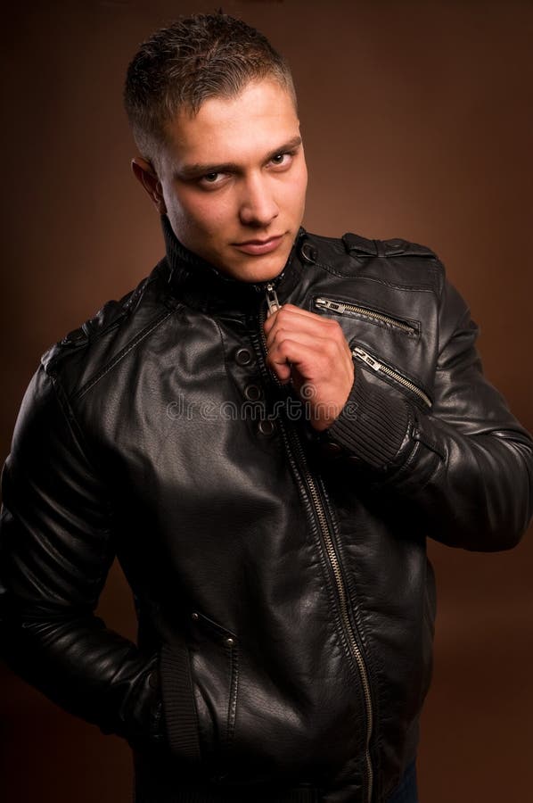 Man in a leather jacket. stock image. Image of single - 14051709