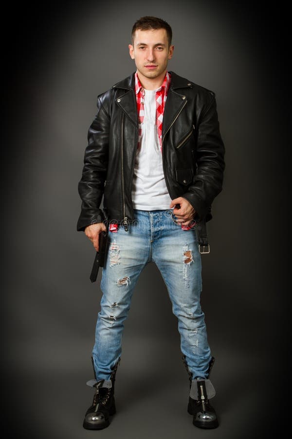 Man in a leather jacket stock photo. Image of person - 52062784