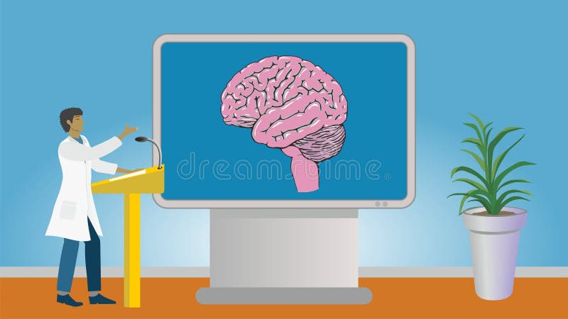Man in Lecture about Brain. Vector Illustration Stock Vector ...