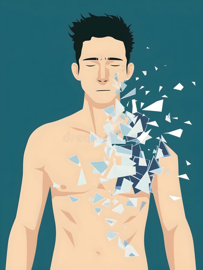 A Man with Left Bare Chest Made of Glass Shattered into Pieces. Stock ...