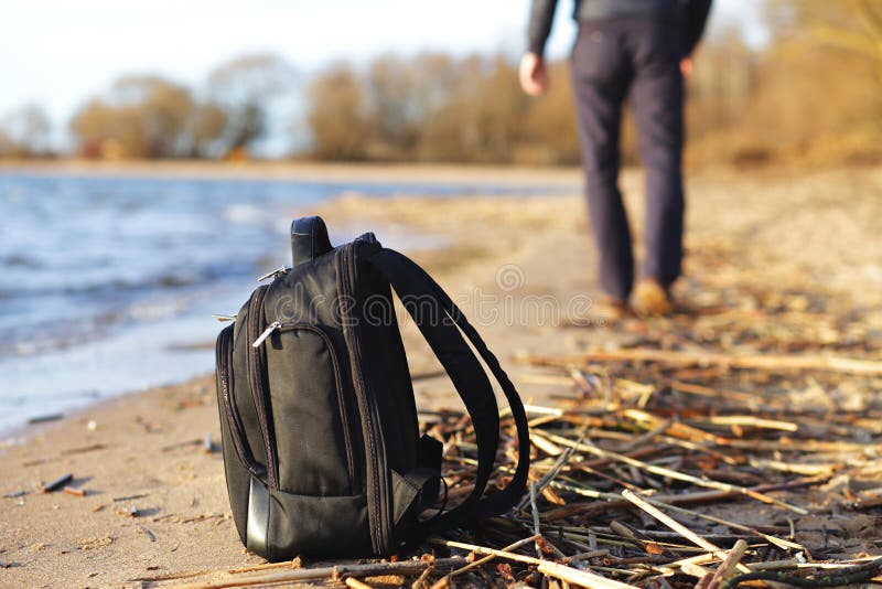 Man Left His Backpack and Walking Stock Image - Image of leave, left ...