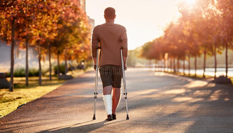 Man with Leg Injury Using Crutches Stock Image - Image of accident ...