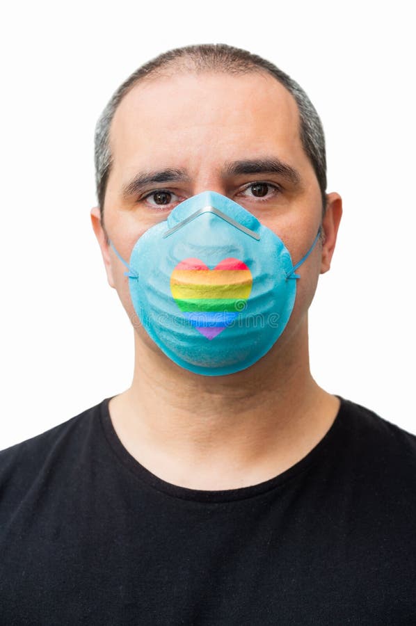 Man with a Lgbt Medical Mask on White Background Stock Photo - Image of ...