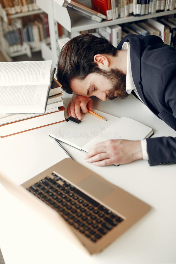 Handsome Guy Study at the Library Stock Photo - Image of hipster ...