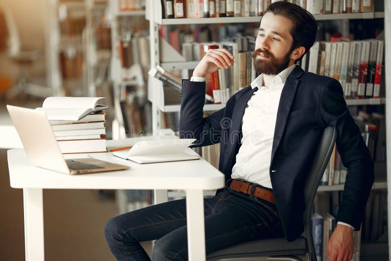 Handsome Guy Study at the Library Stock Photo - Image of college ...