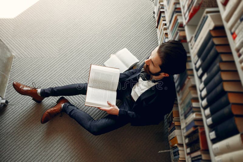 Handsome Guy Study at the Library Stock Image - Image of handsome ...