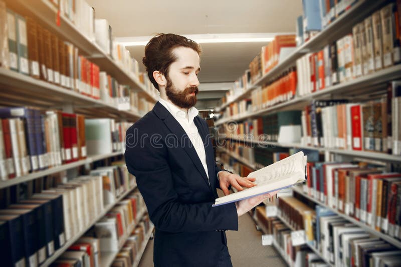 Handsome Guy Study at the Library Stock Photo - Image of education ...