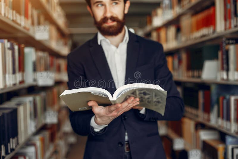 Handsome Guy Study at the Library Stock Photo - Image of hipster ...