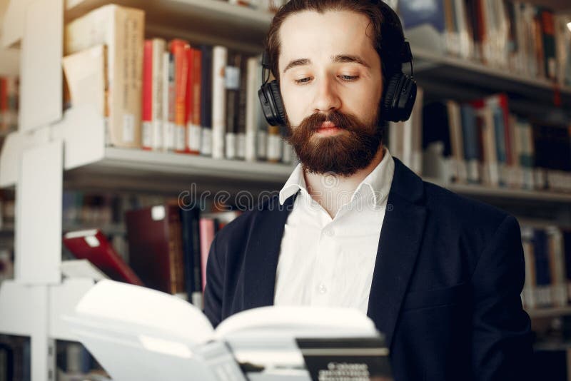 Handsome Guy Study at the Library Stock Image - Image of bookstore ...