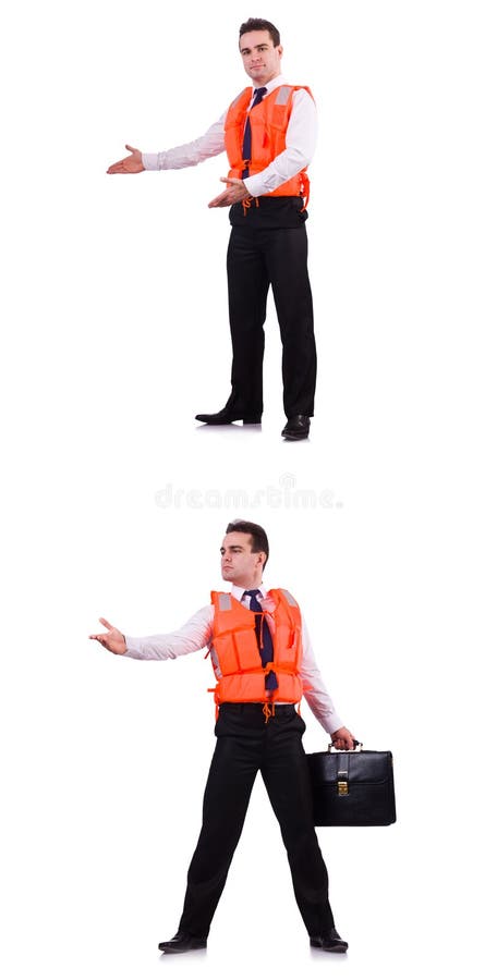 Man in Life-jacket Isolated on White Stock Photo - Image of protection ...