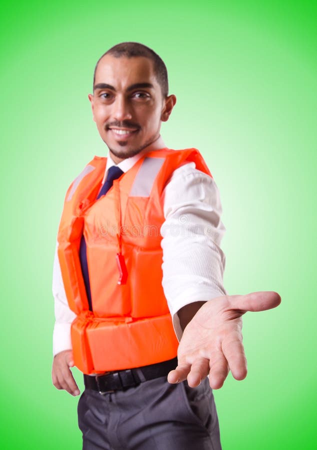 Man in Life Jacket Isolated on White Stock Image - Image of lifejacket ...