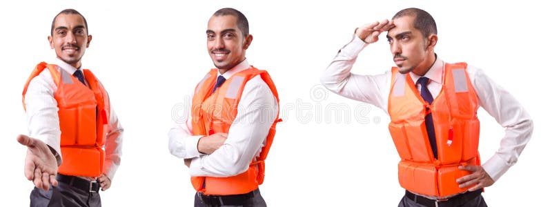 The Man in Life Jacket Isolated on White Stock Image - Image of career ...