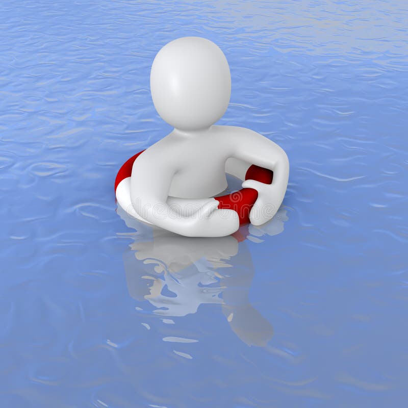Man with Life Ring in Ocean Stock Illustration - Illustration of ...