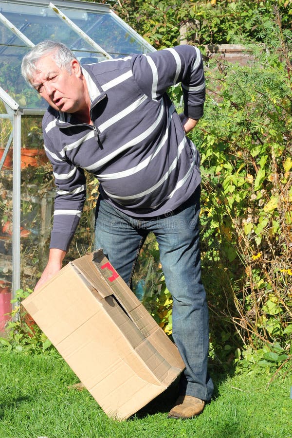 Back Pain Lifting Heavy Box Incorrectly. Stock Image - Image of medical ...