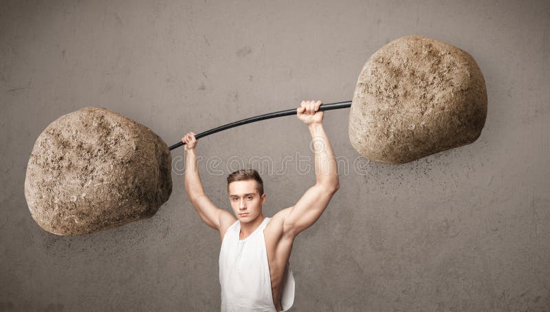 Man Lifting Large Rock Stone Weights Stock Photo - Image of dumbbell ...
