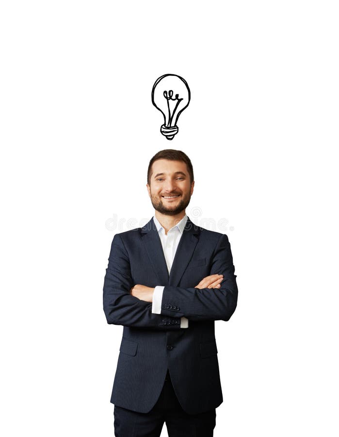 Man With Light Bulb Above The Head Stock Photo - Image of brainstorm ...