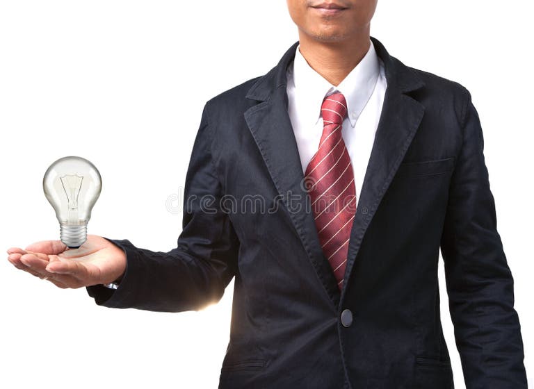 Man and Light Bulb on Hand Isolated White Stock Photo - Image of object ...