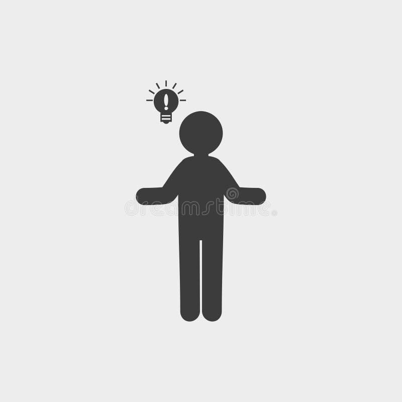 Man with a Light Bulb Icon in a Flat Design in Black Color. Vector ...