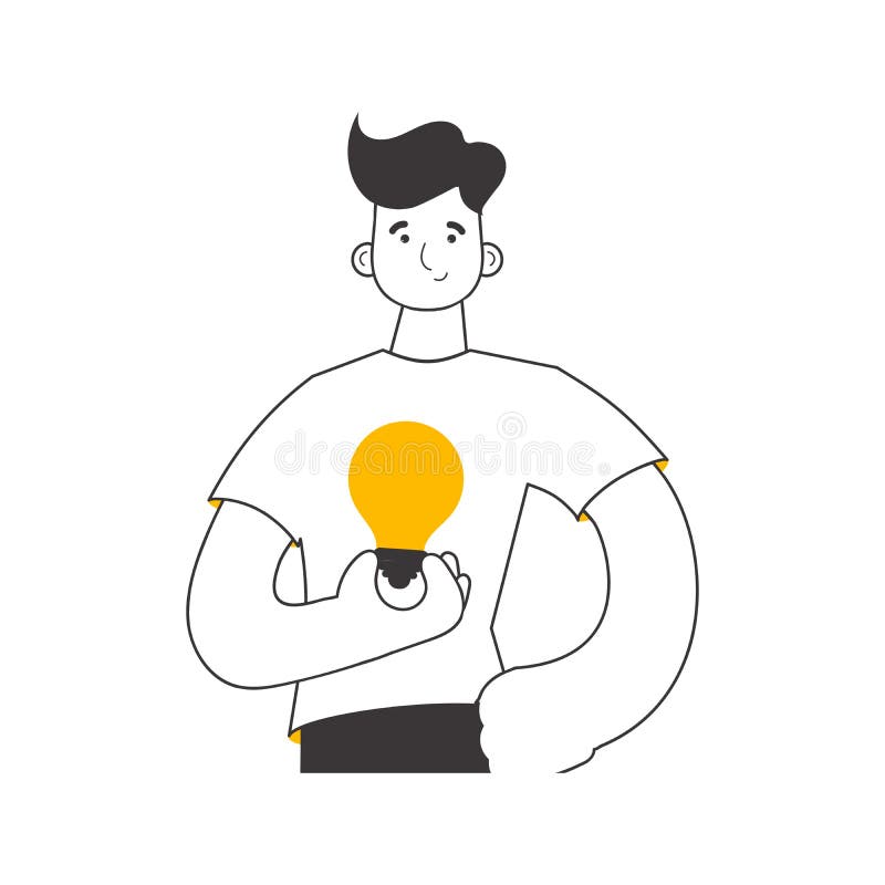 Man and Light Bulb. Idea Concept. Vector Illustration. Isolated. Line ...
