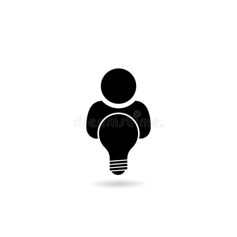 Man with Light Bulb Idea Icon with Shadow Stock Vector - Illustration ...