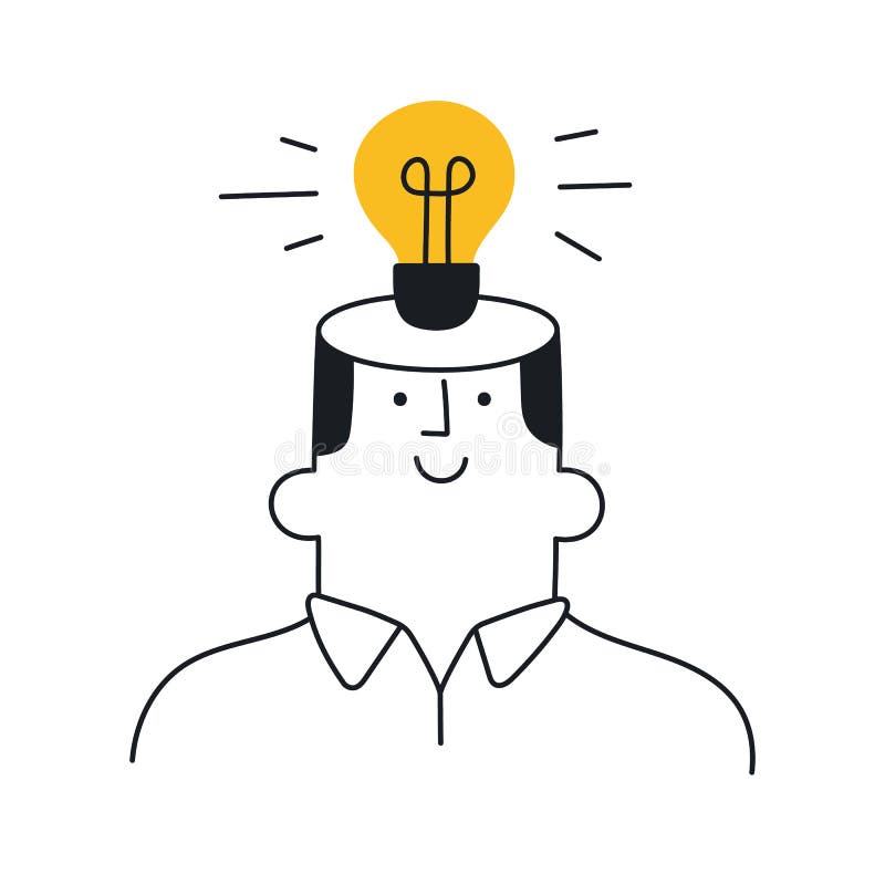 Man with a Light Bulb Over His Head. New Idea, Brainstorming, Solution ...