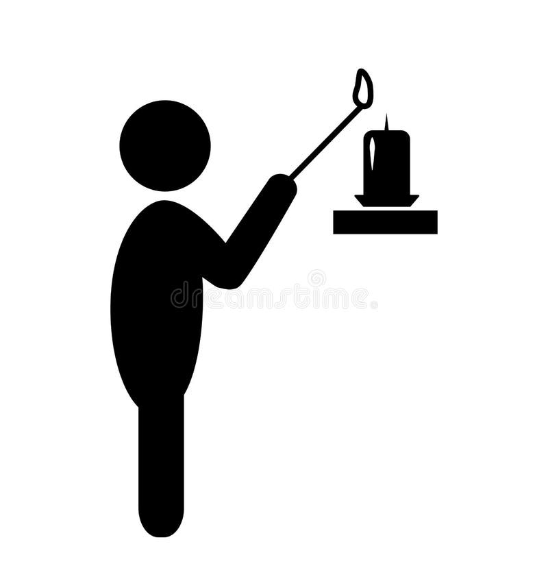 Man Light Candle Flat Black Pictogram Icon Isolated on White Stock ...