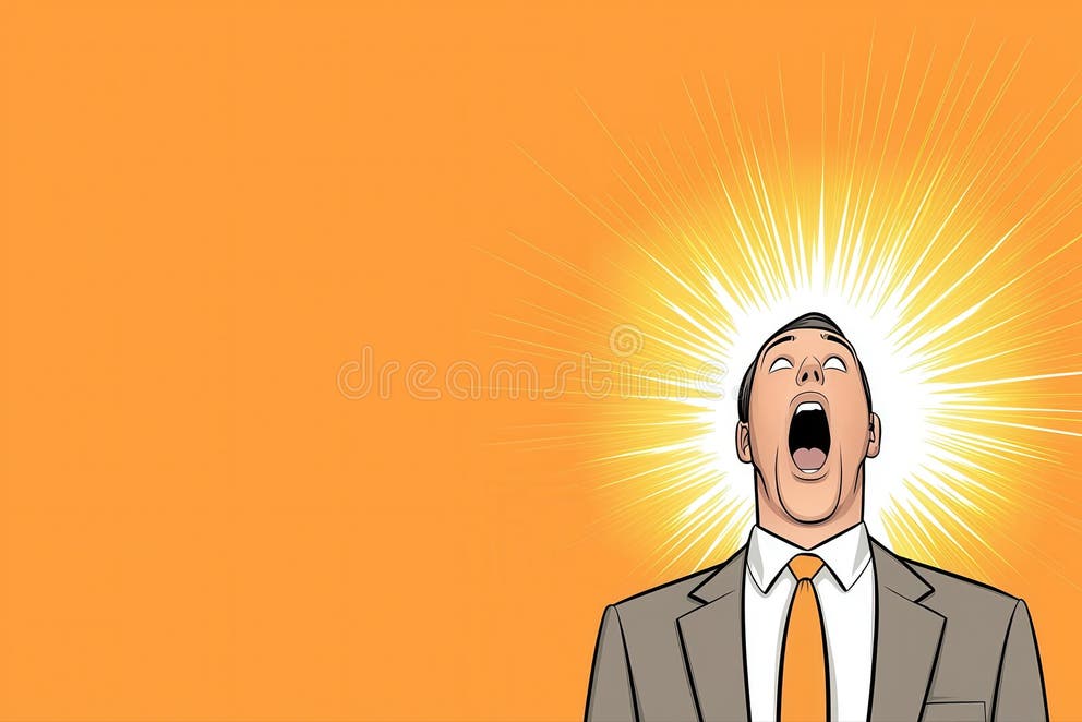 Man with Light Emanating from Head in Comic Style Pop Art Burst ...