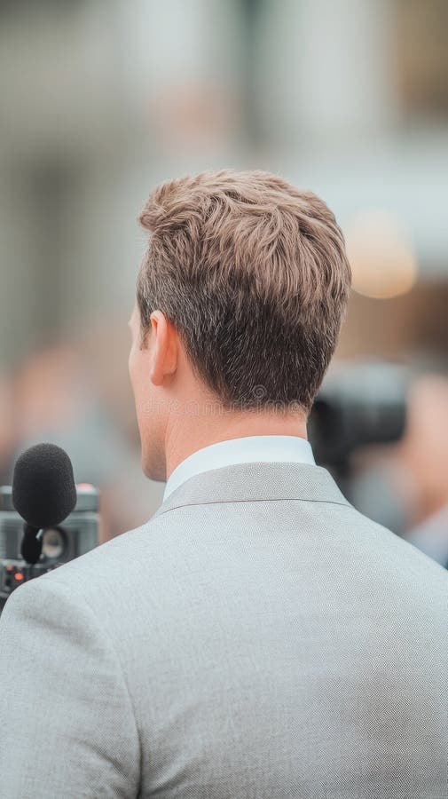 A Man in a Light Gray Suit Turns His Back To the Camera, Facing a ...