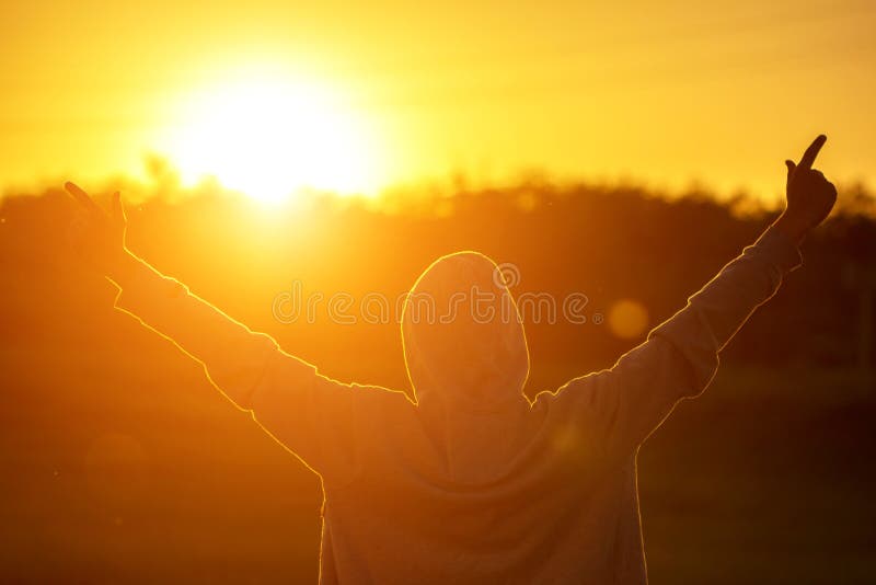 310 Silhouette Man His Hands Up Sunset Stock Photos - Free & Royalty ...