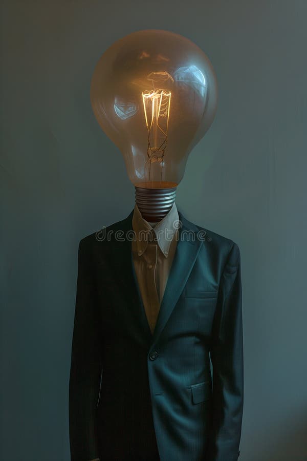 Man with Lightbulb Head in Field at Sunset Stock Photo - Image of ...