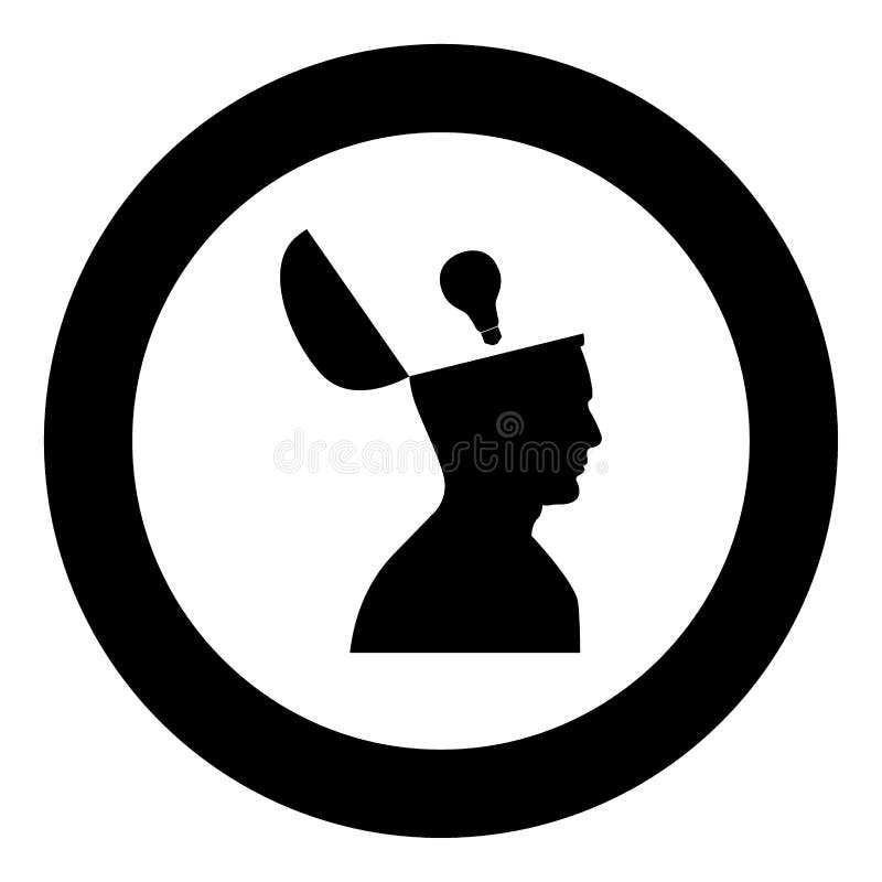 Man with Lightbulb Idea in Open Head Black Icon in Circle Stock Vector ...