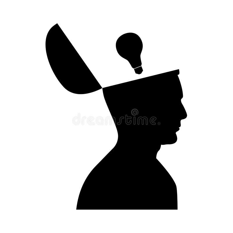 Man with Lightbulb Idea in Open Head Black Icon . Stock Vector ...