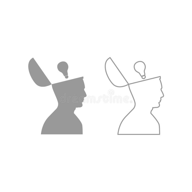 Man with Lightbulb Idea in Open Head Icon Set . Stock Vector ...