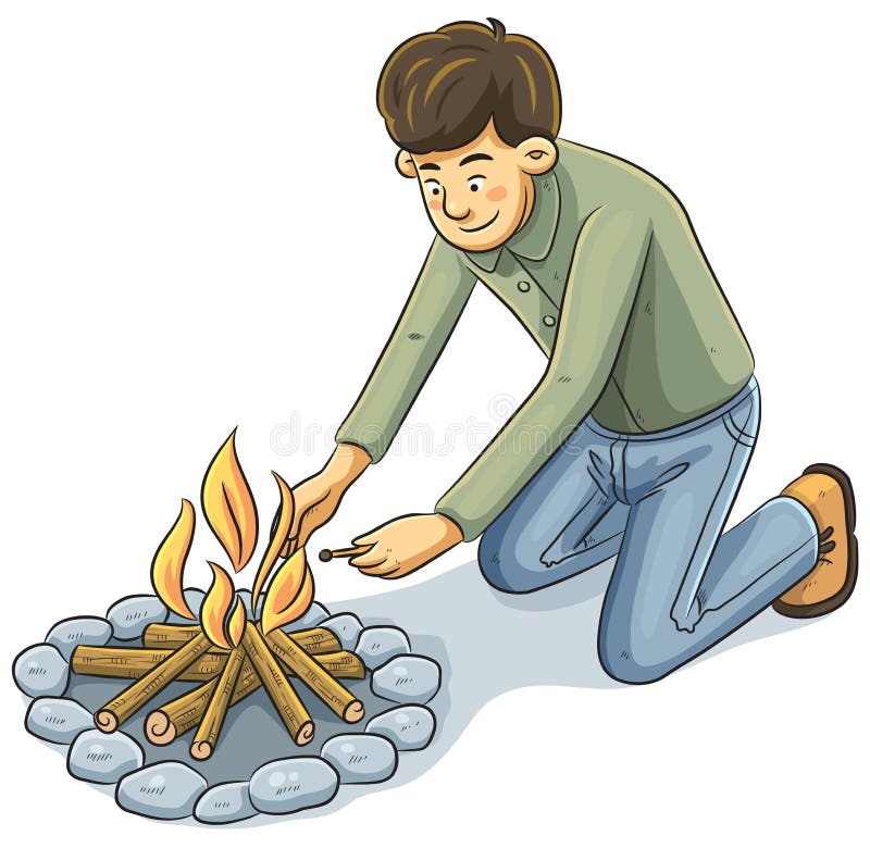 Man Lighting the fire stock vector. Illustration of camping - 27669481