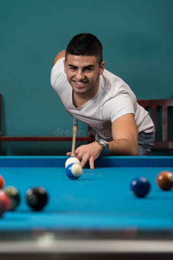 Man Lining Ball Up To Break in Pool Stock Image - Image of leisure ...