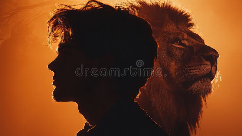 Man and Lion Silhouette: a Powerful Bond of Strength and Courage Stock ...