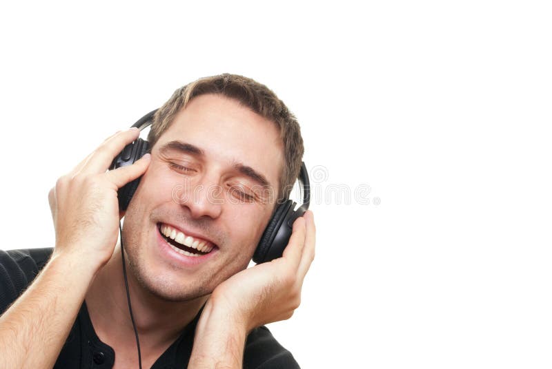 Man Listening Music Wearing Headphone Stock Image Image Of Emotion