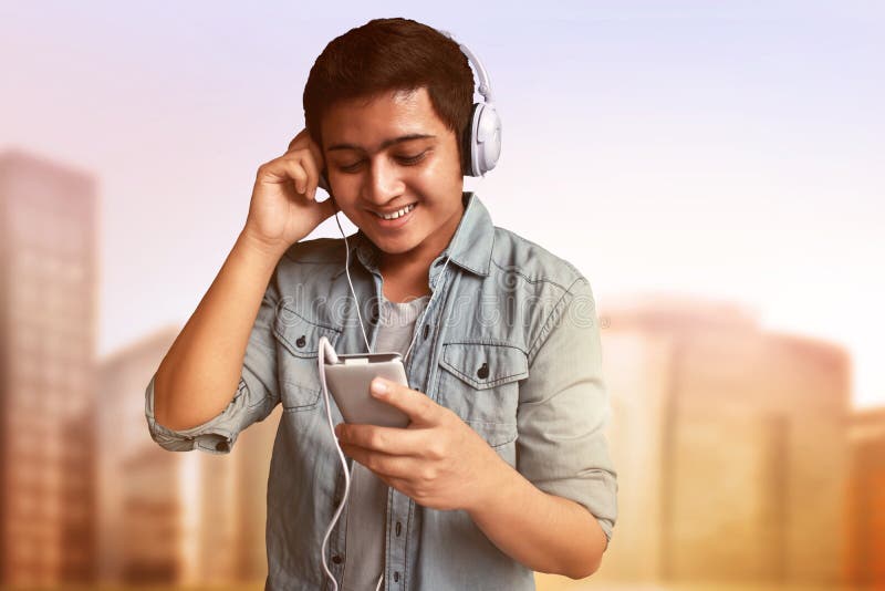 Man Listening Music Wearing Headphone Stock Image Image Of Emotion