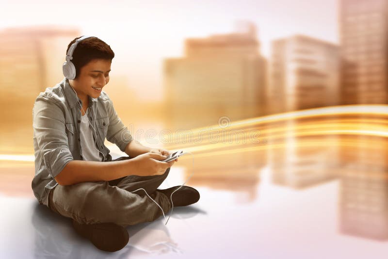 Man Listening Music Wearing Headphone Stock Image Image Of Emotion