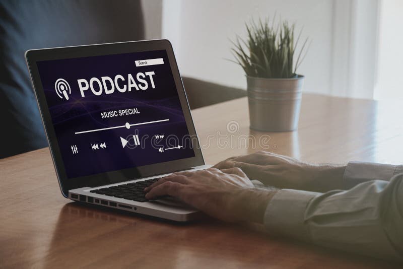 Podcast App Service in a Computer Screen. Stock Image - Image of laptop ...