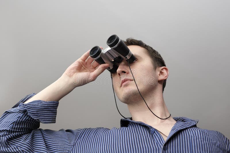 Man with Little Field-glass Stock Image - Image of caucasian, close ...
